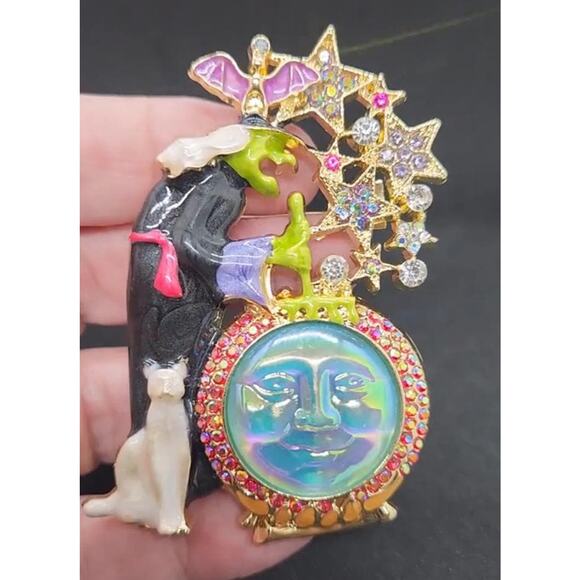 Jewelry | Halloween Witch Cauldron Brooch Rhinestone Enamel Moon Face ...